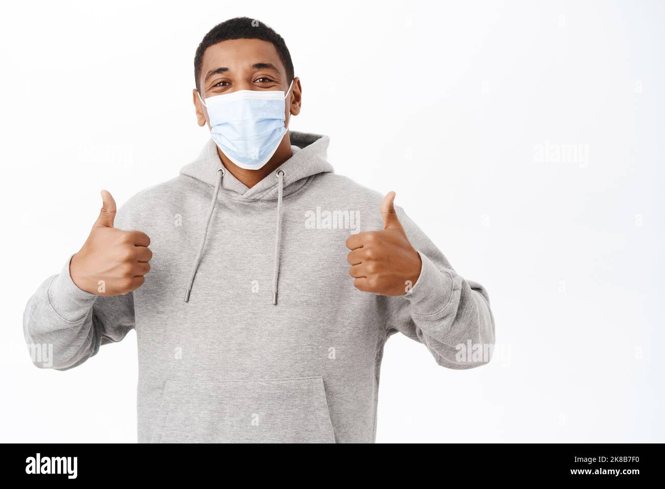 Covid awareness, healthcare concept. Healthy african american man in ...