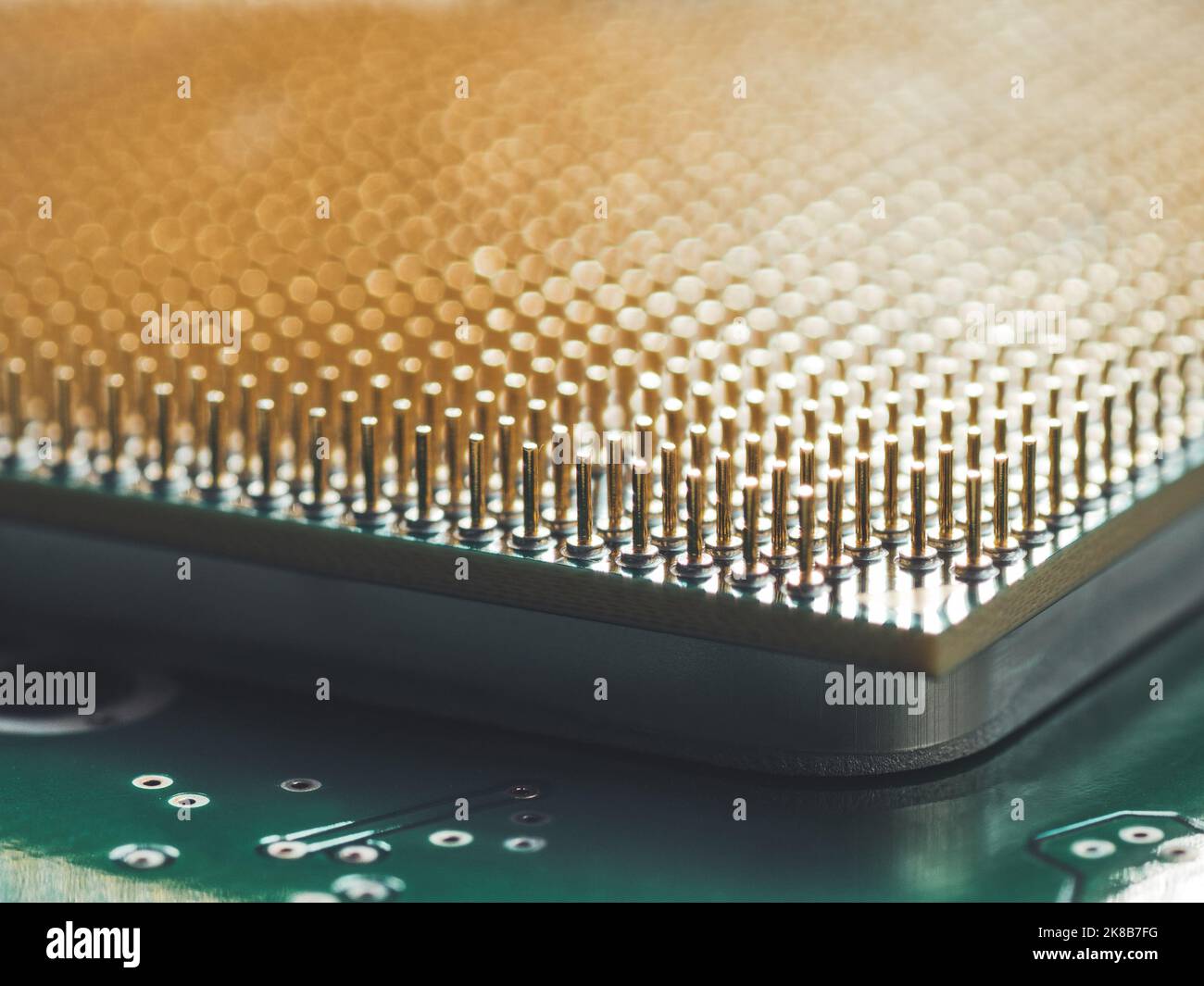 Macro photo of hard disk controller board and Central Computer Processor. CPU on green ...