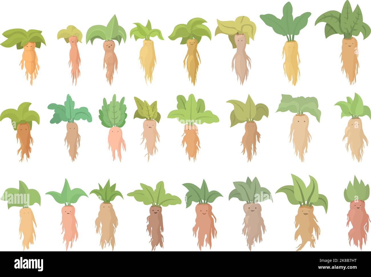 Mandrake icons set cartoon vector. Alchemy ancient. Botany carrot Stock ...