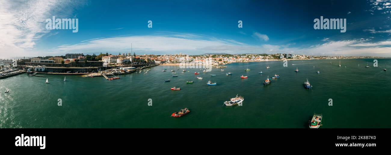Aerial panoramic view of Cascais Bay, Portugal - 30km west of Lisbon ...
