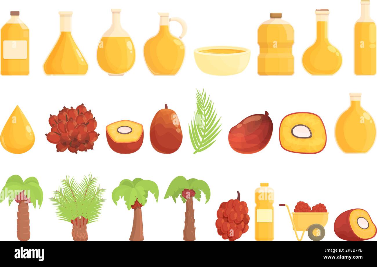 Oil palm icons set cartoon vector. Farm plantation. Coconut tree Stock ...