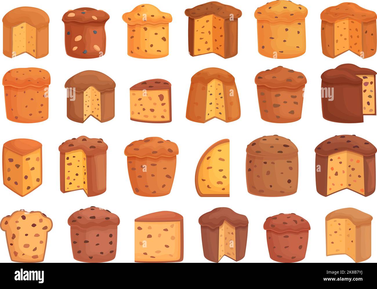 Panettone icons set cartoon vector. Bake bread. Food grain Stock Vector ...