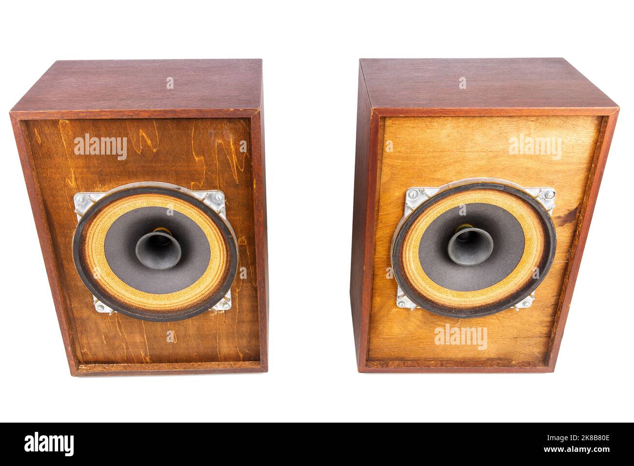 Two vintage speakers with full range drivers isolated on white ...