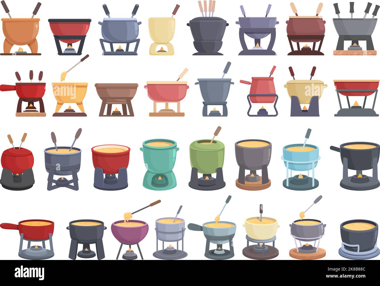 Fondue icons set cartoon vector. Cheese cow. Melted cook Stock Vector ...