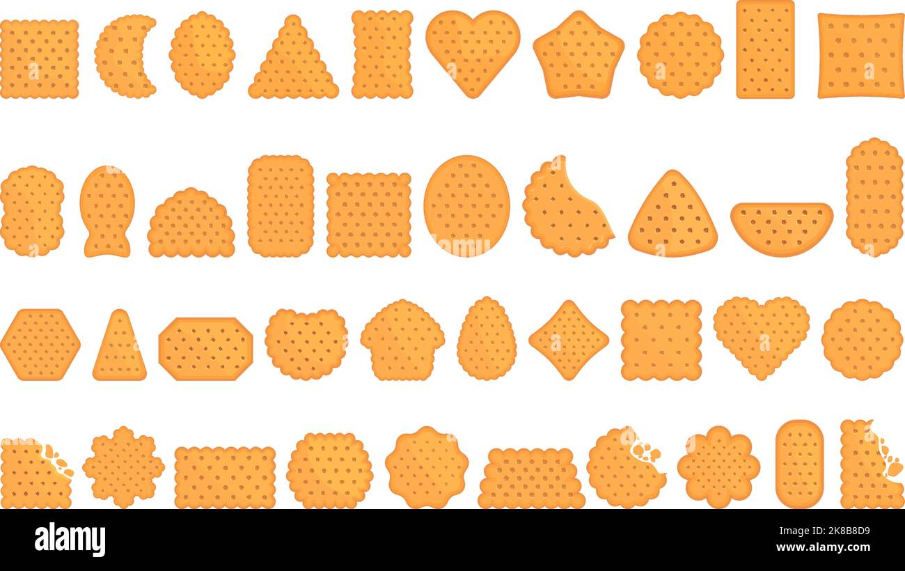 Crackers icons set cartoon vector. Round cookie. Snack food Stock ...