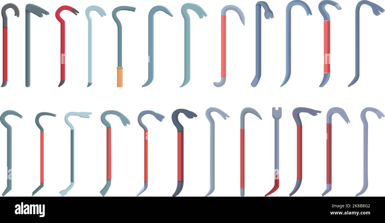 Crowbar Icons Set Cartoon Vector Breaking Burglar Carpentry