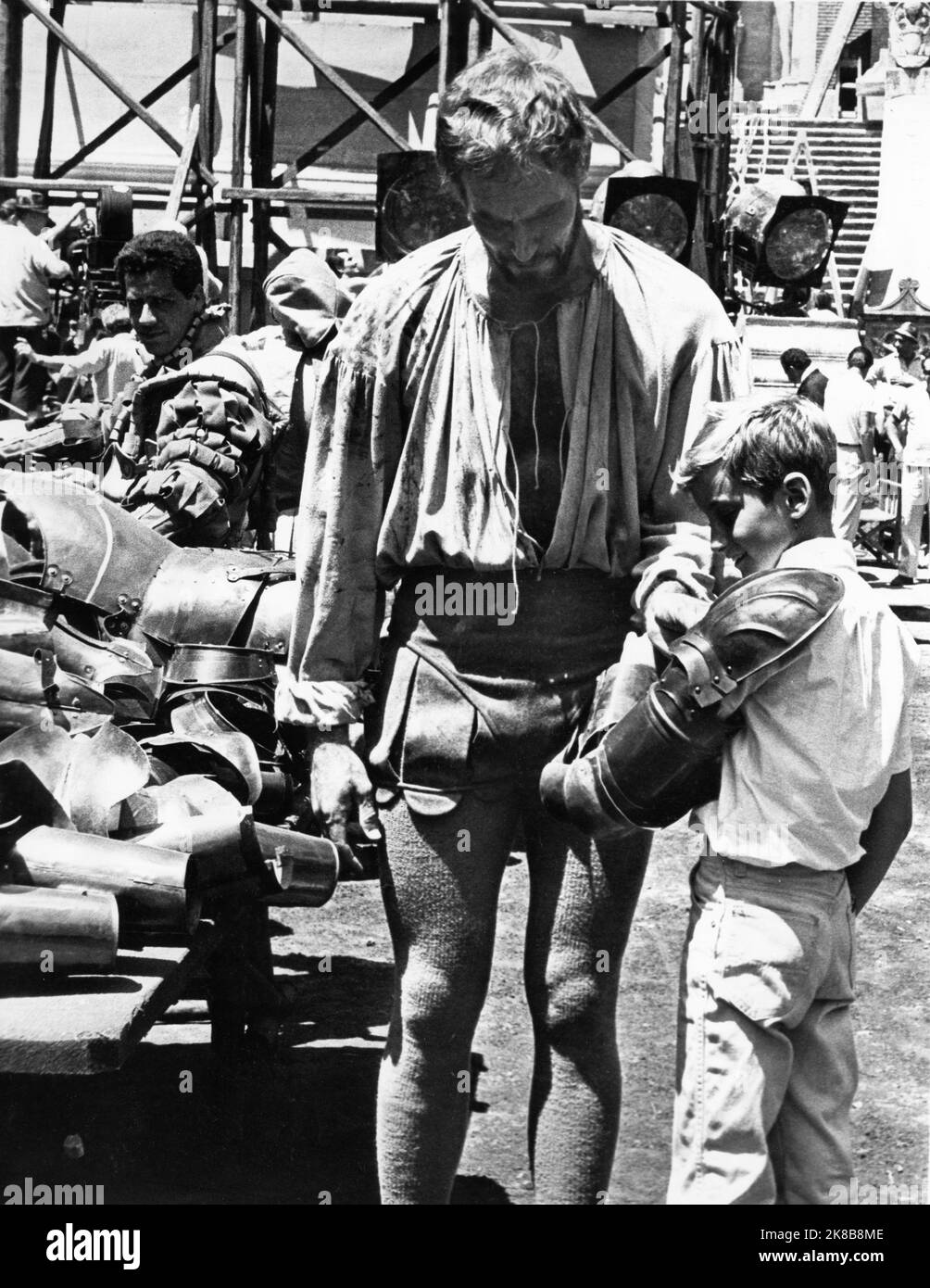 CHARLTON HESTON in costume as Michelangelo on set candid with his son ...