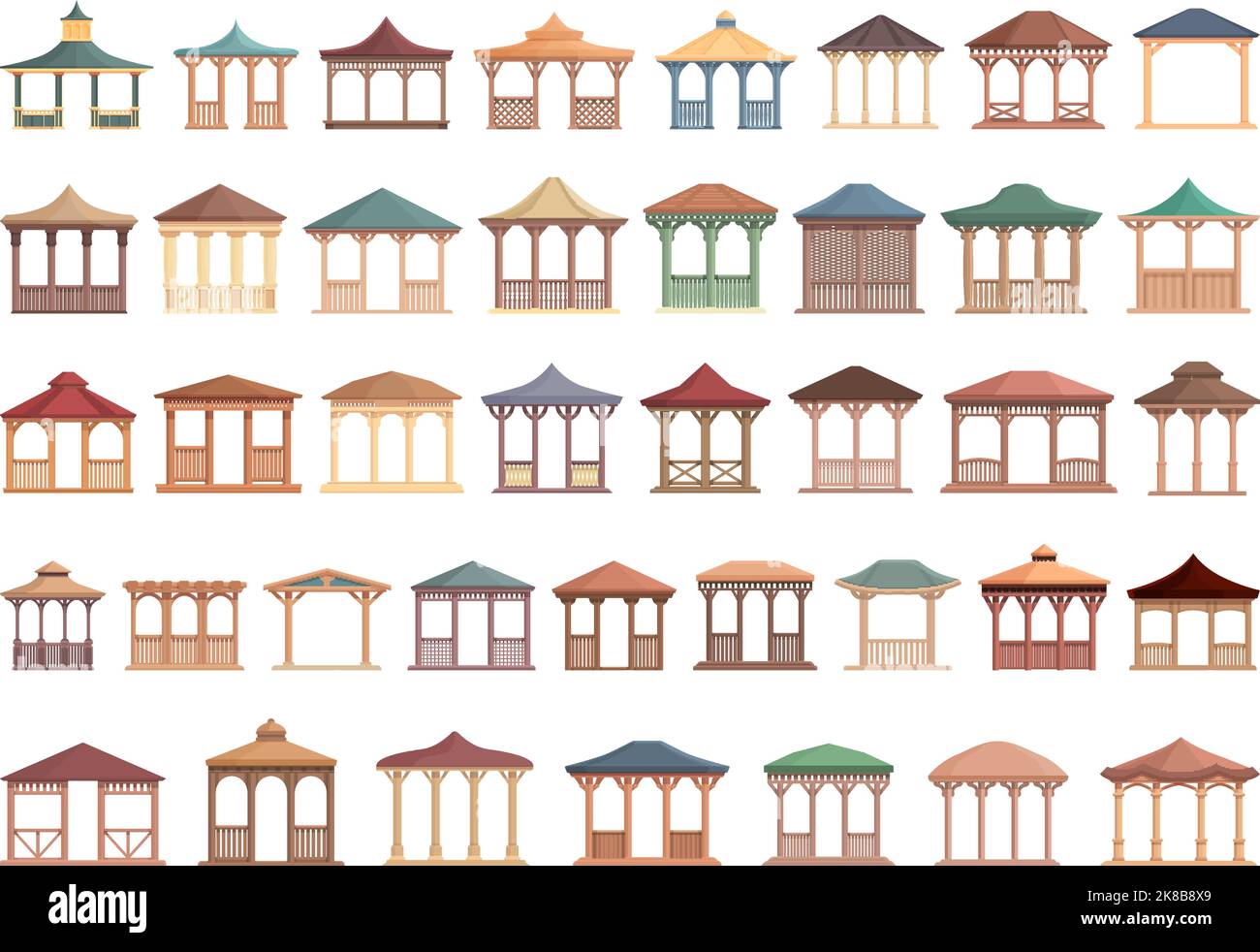 Pergola icons set cartoon vector. Gazebo park. Architecture wooden ...