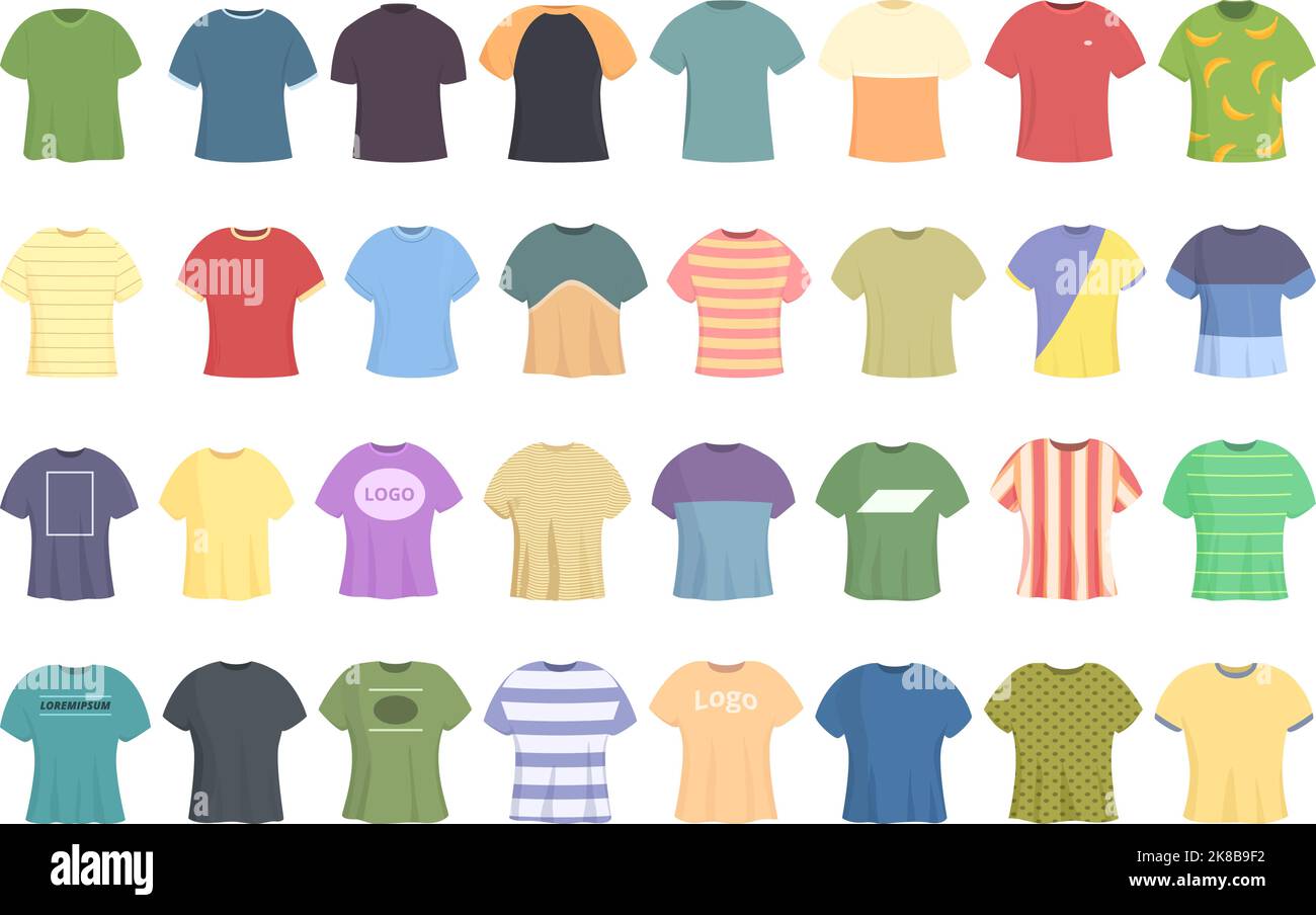 T-shirt icons set cartoon vector. Clothes template. Design front Stock ...