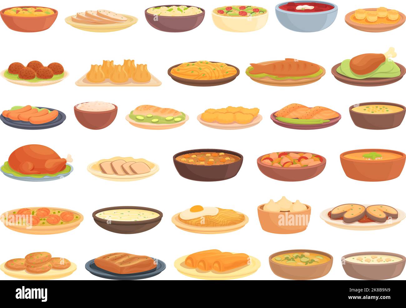 Spring dinner icons set cartoon vector. Family table. Easter dinning ...