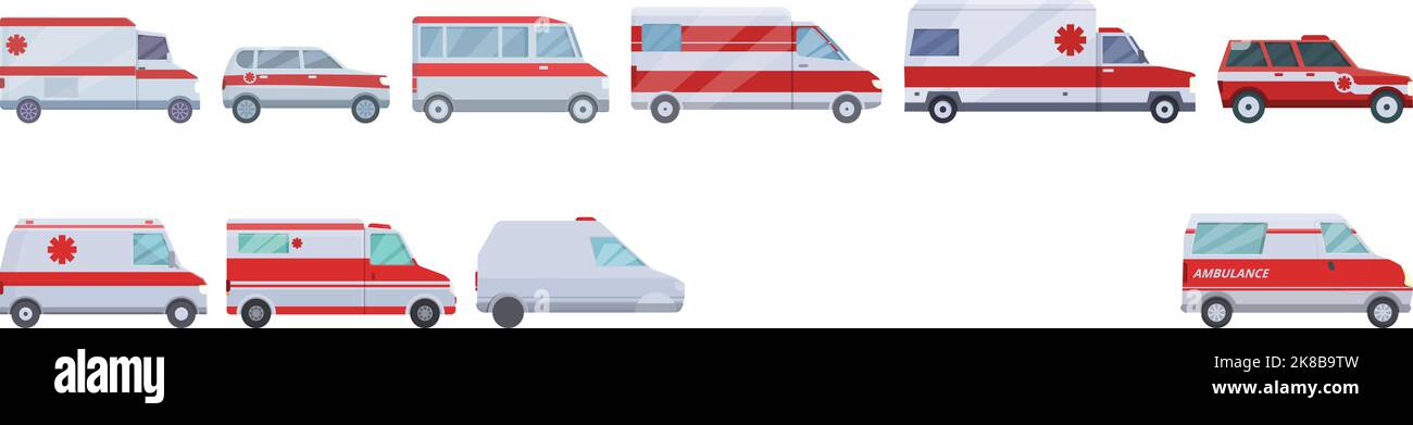 Emergency vehicles icons set cartoon vector. Ambulance transport. Car ...