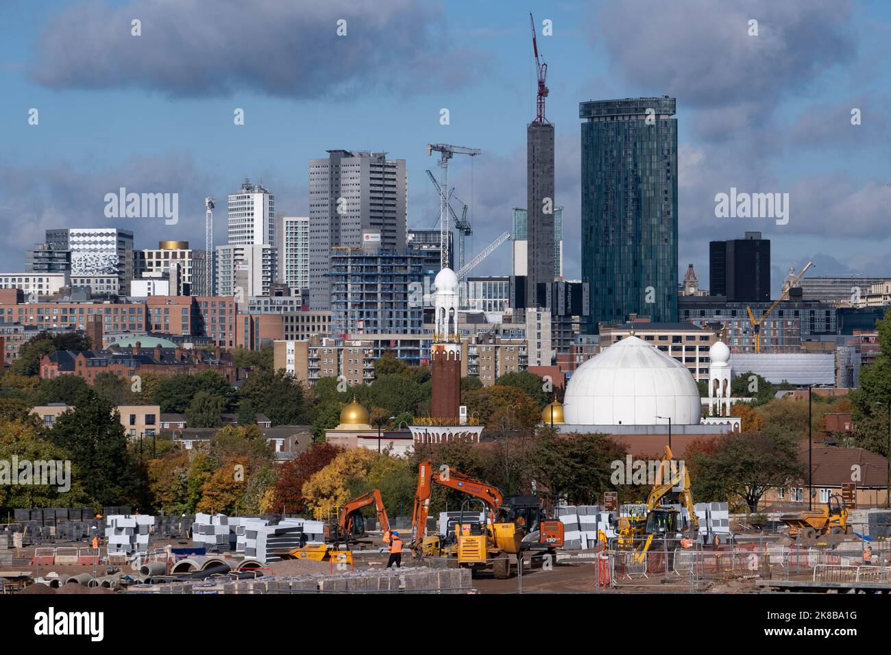 A view of the Birmingham City Centre skyline, England with tower block ...