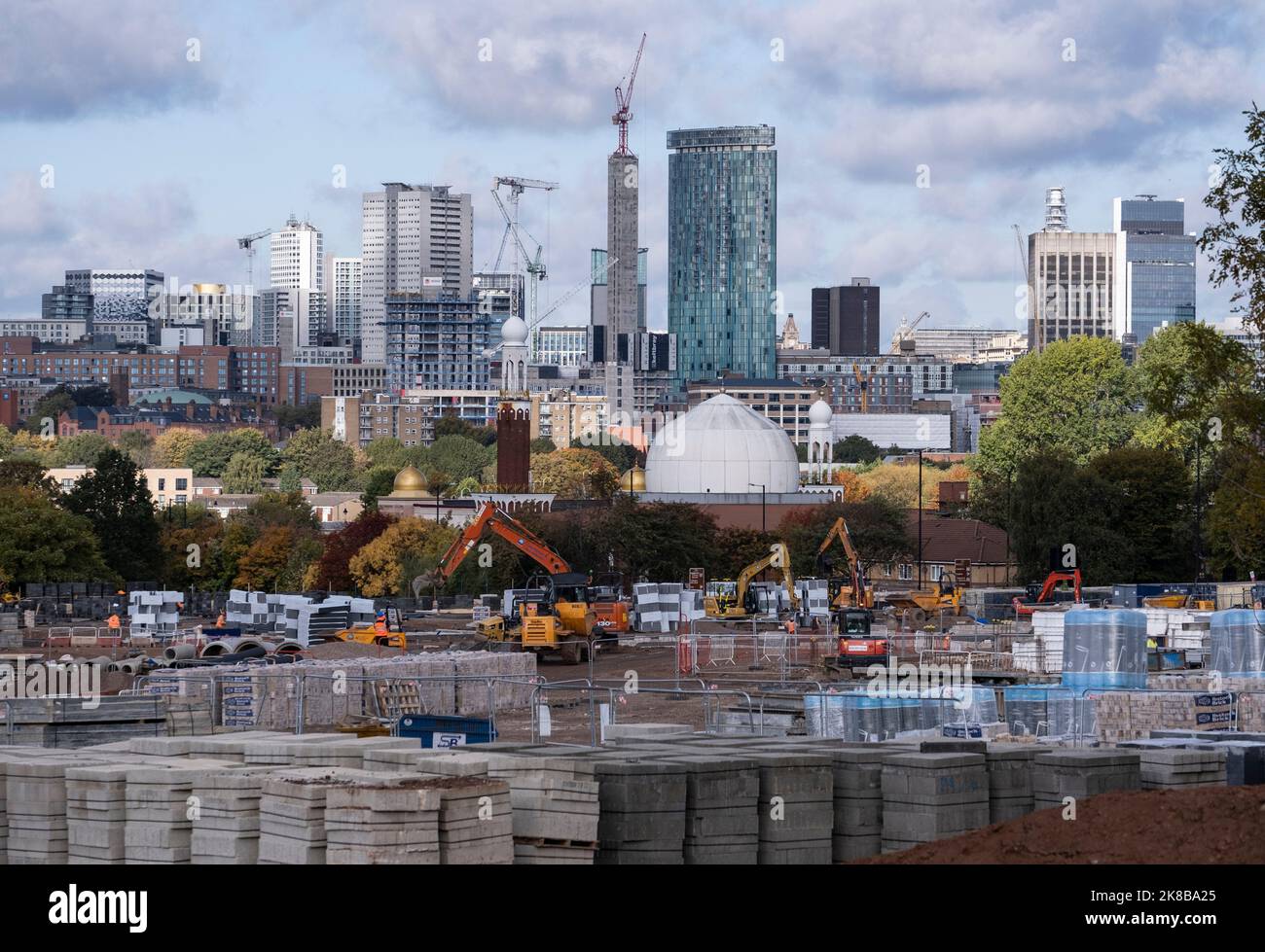 A view of the Birmingham City Centre skyline, England with tower block ...