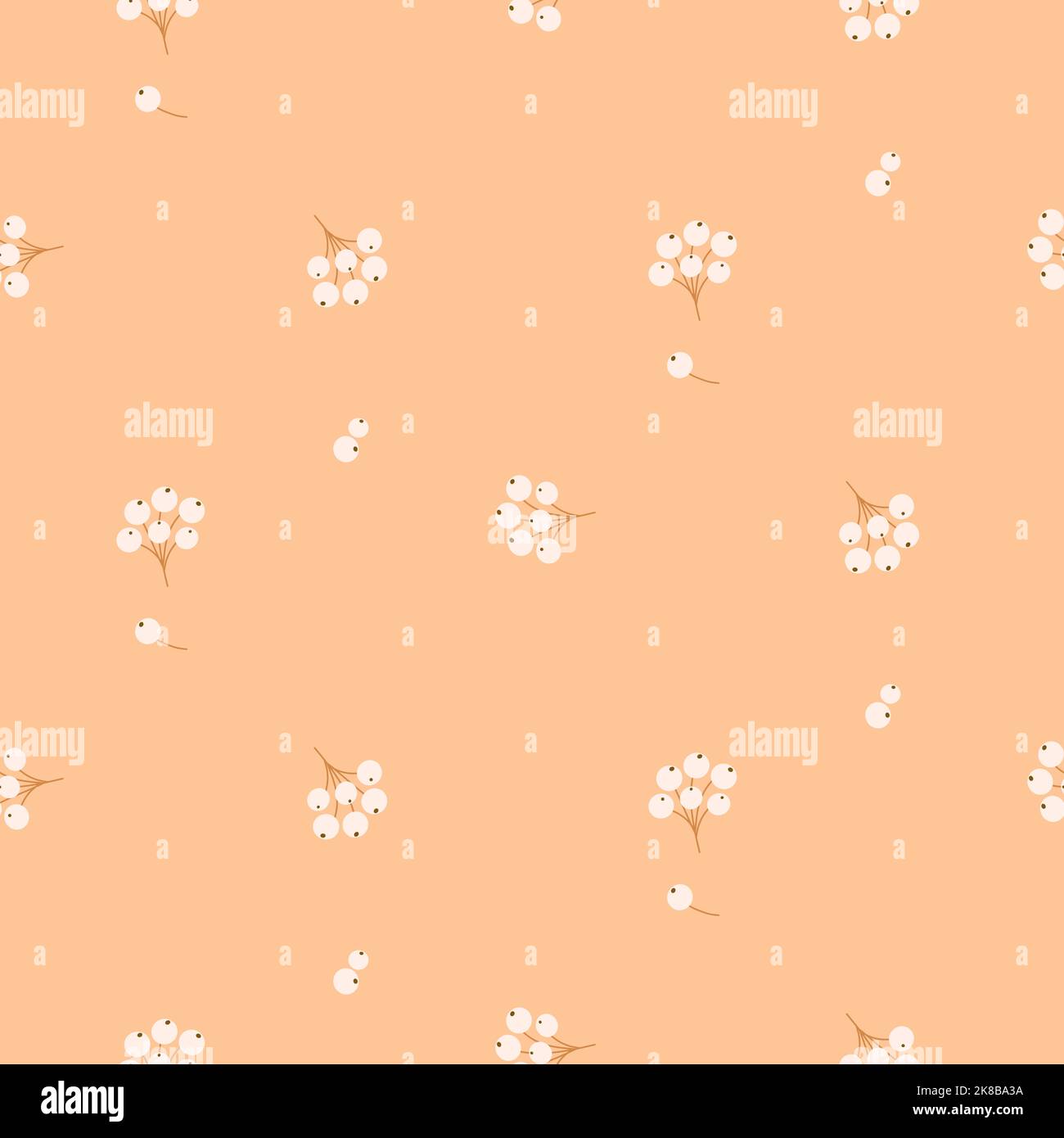 Fall beries branches pattern warm peach color cute seamless pattern ...