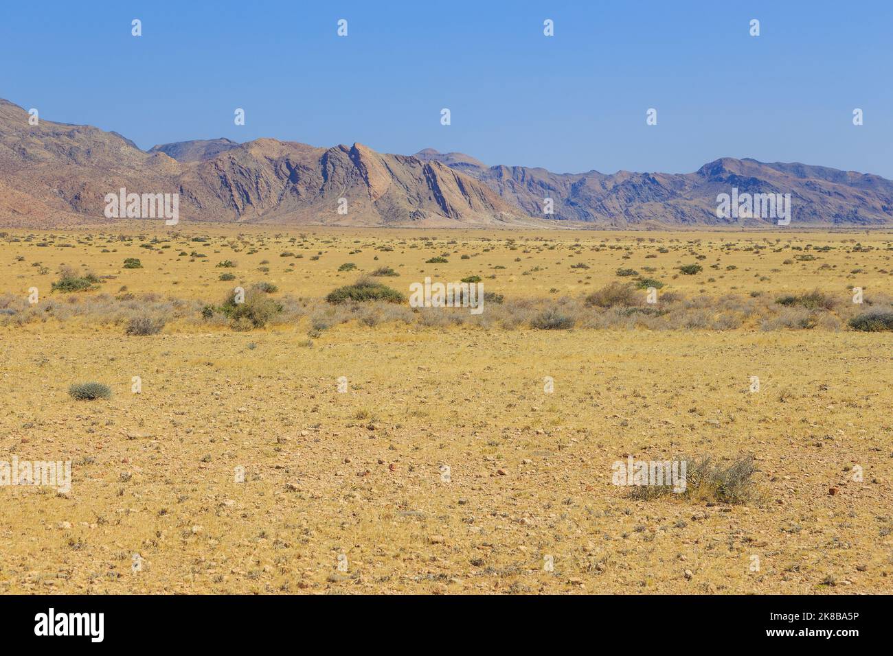 Namibian landscape. African savannah during a hot day. Mountain in the ...