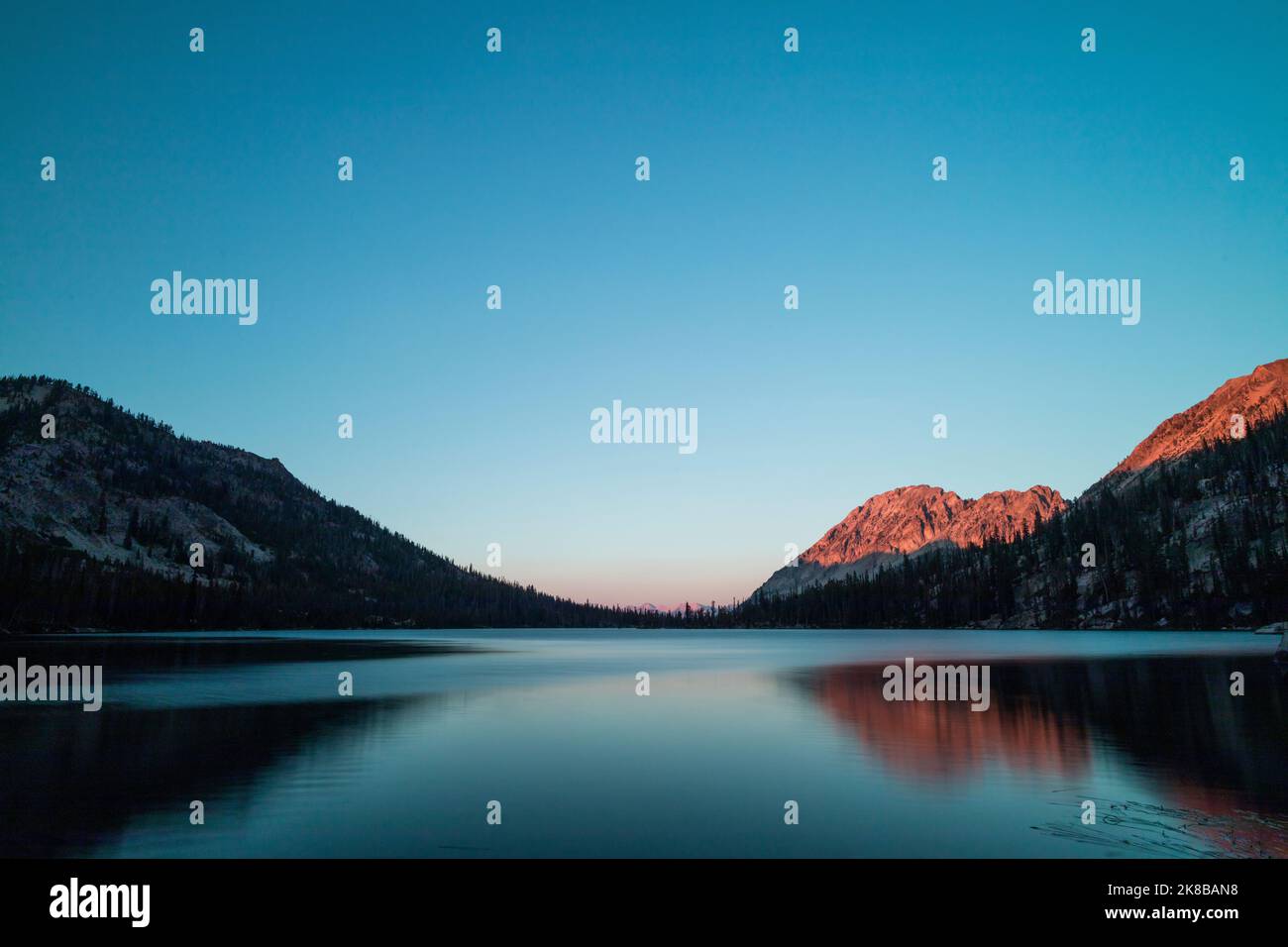 Toxaway Lake, located in Idaho’s Sawtooth Wilderness seen on a summer ...