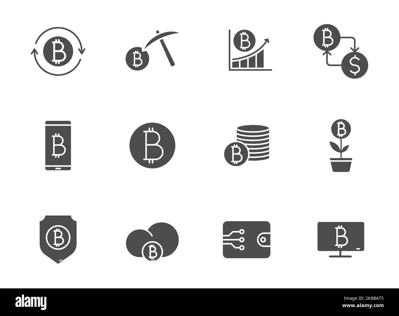 bitcoin grey silhouette vector icons isolated on white Stock Vector ...