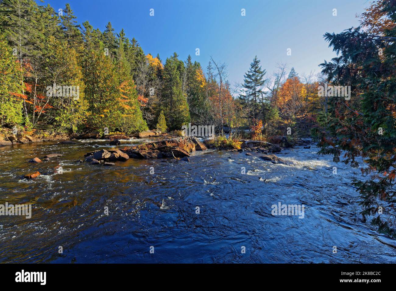 The waterfalls called Chutes Croches at sunset, Mont-Tremblant National ...