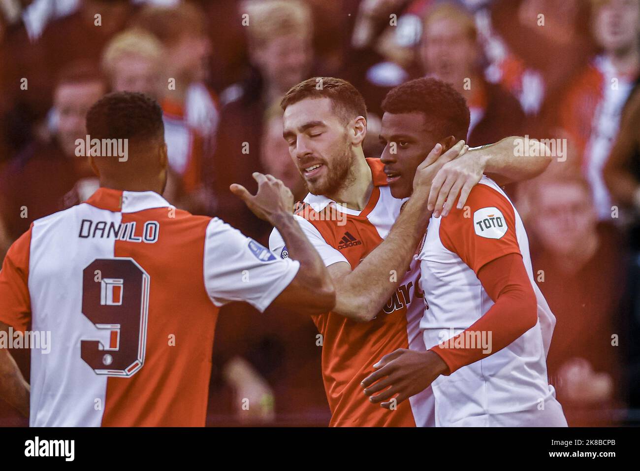 ROTTERDAM - (lr) Danilo of Feyenoord, Orkun Kokcu of Feyenoord, Javairo Dilrosun of Feyenoord ...