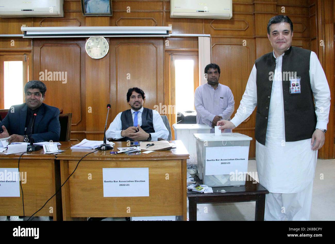 Lawyers are casting their vote during the Quetta Bar Association ...