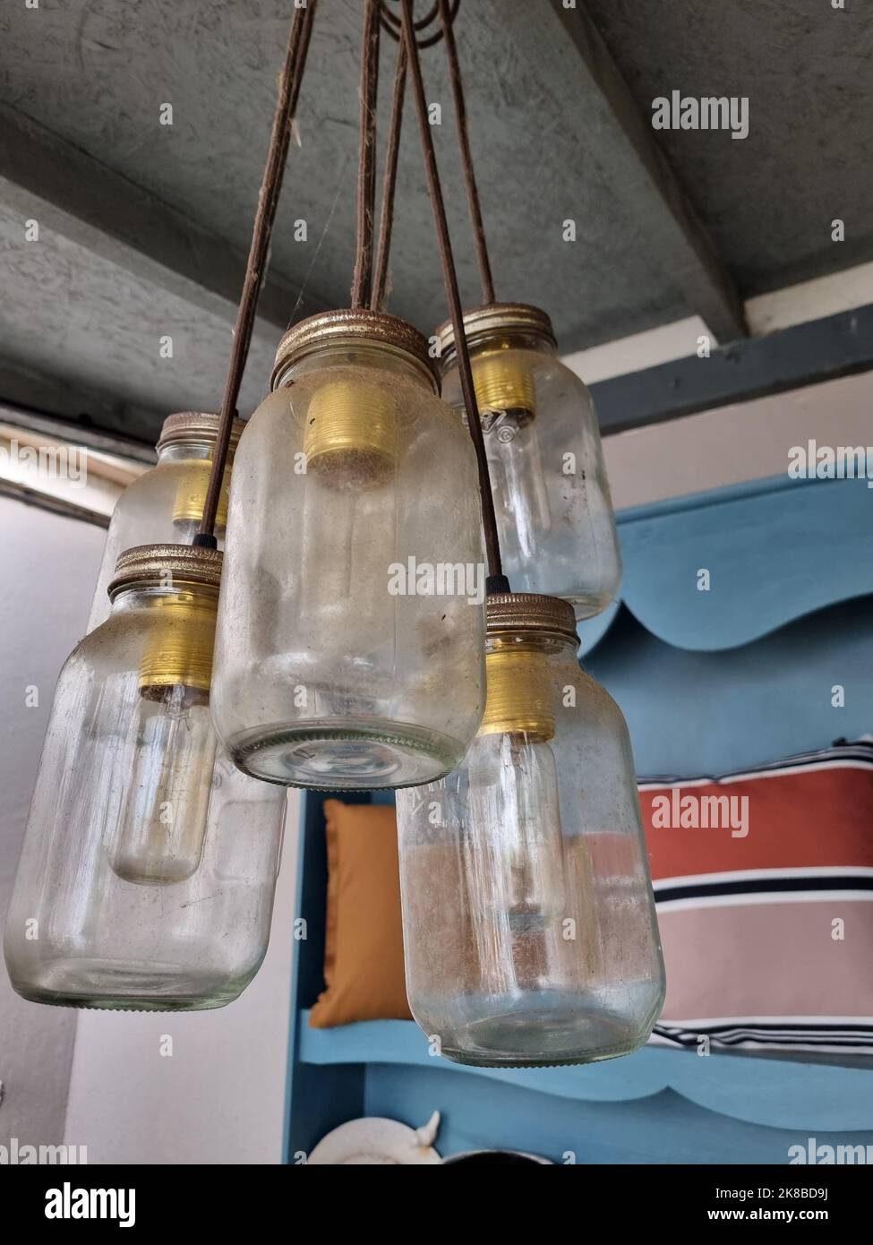 Home made lamps inside recycled glass jam jars, upcycling Stock Photo ...