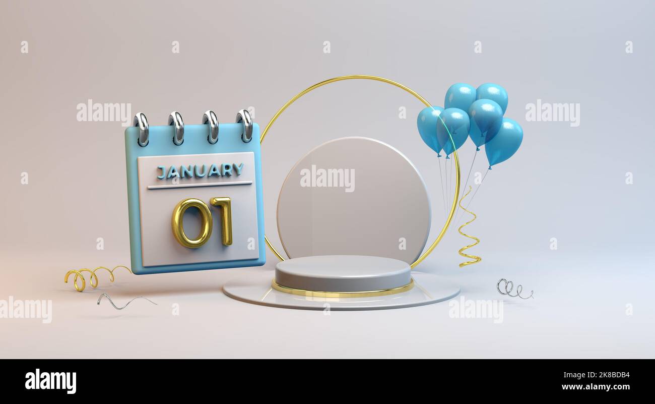 01 January Calendar with Celebration Background Stock Photo - Alamy
