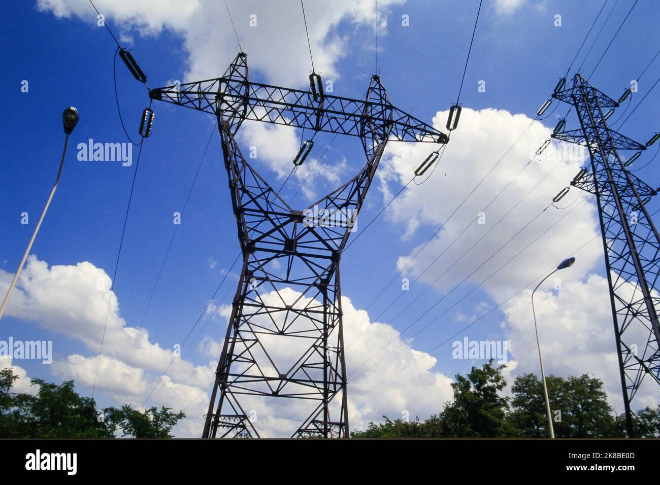 Electric poles, France 90ies Stock Photo - Alamy