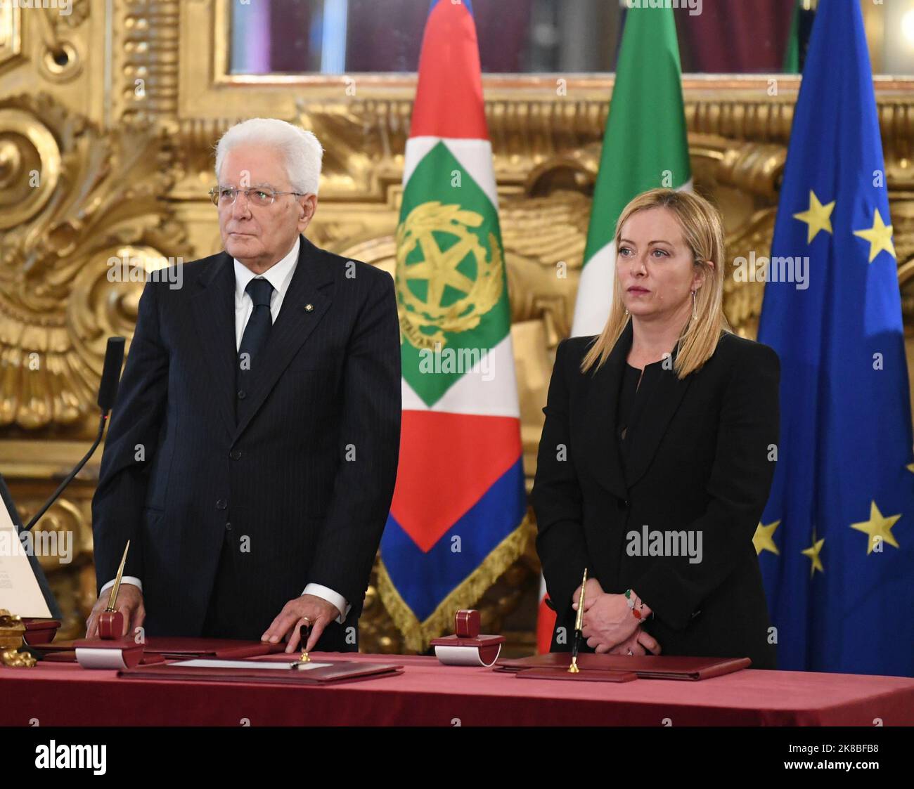 Rome, Italy. 22nd Oct, 2022. Italian President Sergio Mattarella (L) and newly appointed Prime ...