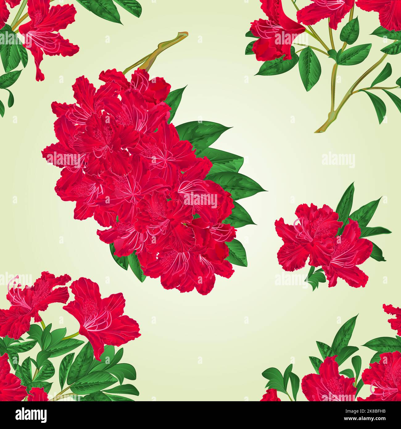 Seamless texture rhododendrons twigs with red flowers and leaves ...