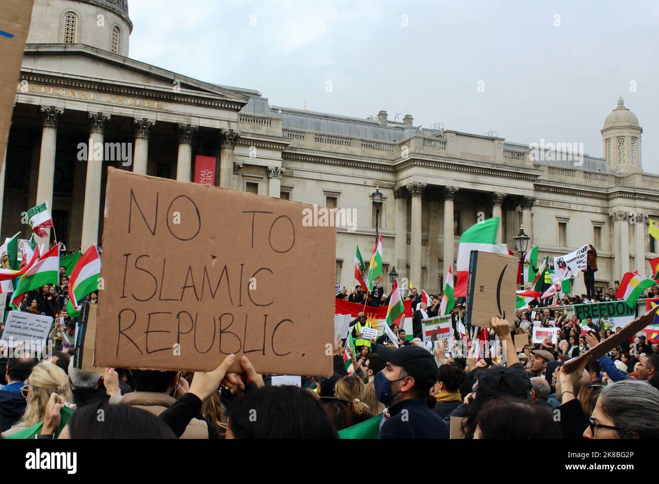 no islamic republic placard at pro democracy in iran demonstration in ...