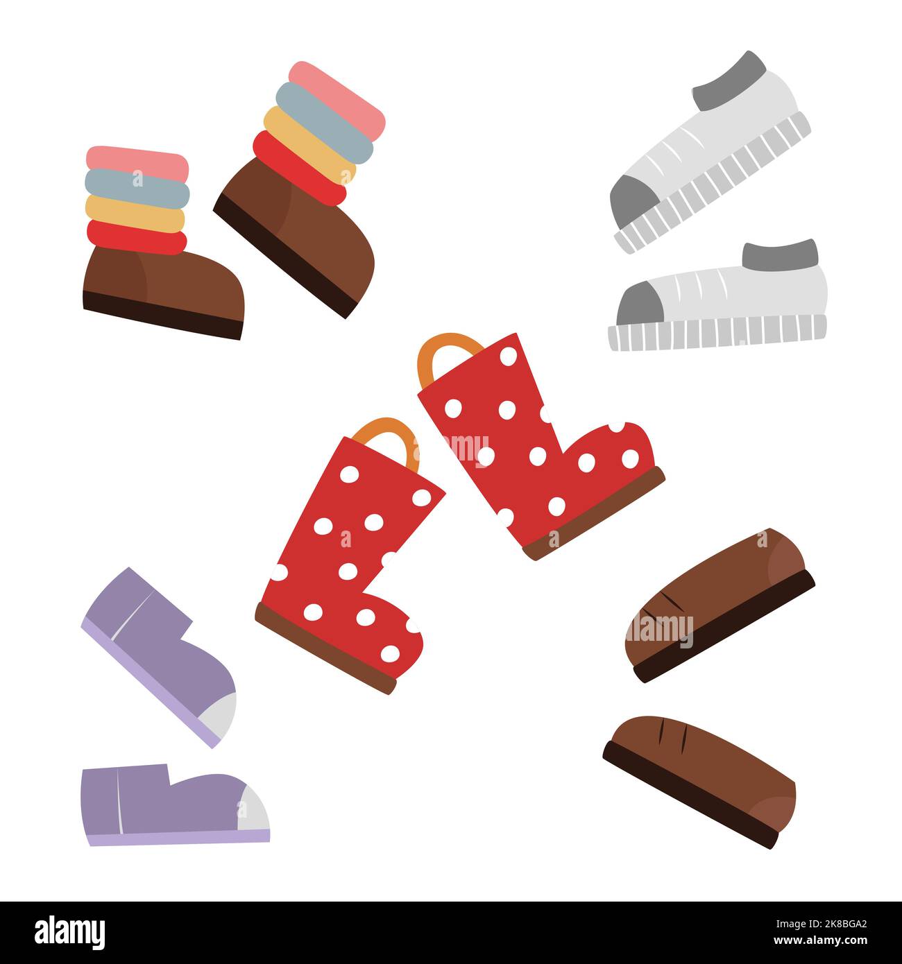 Collection of children's shoes. Simple cartoon flat illustration. Cute ...