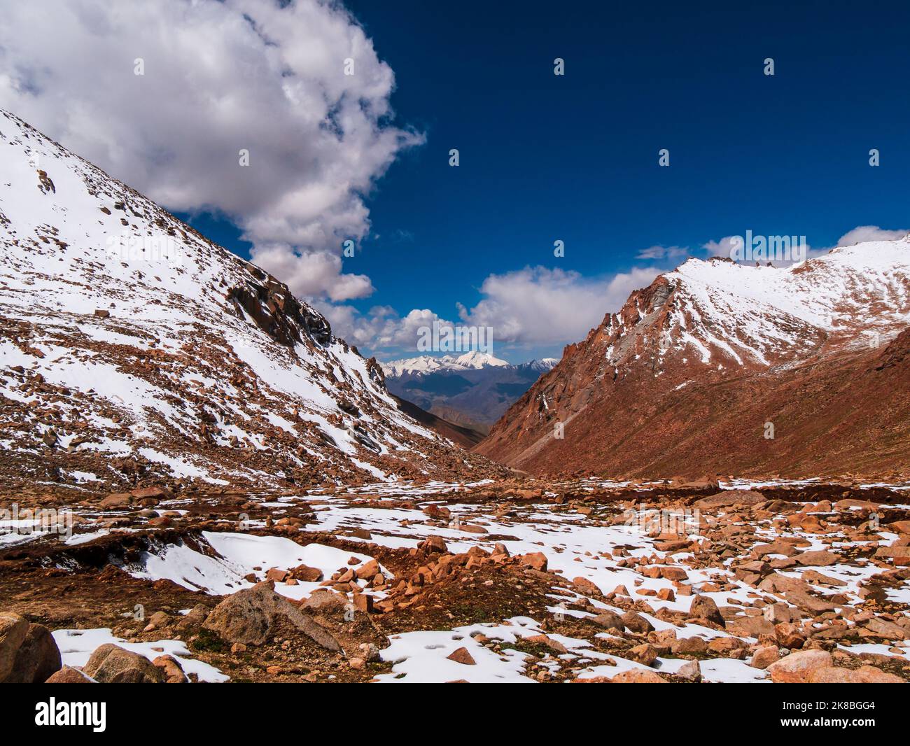 Chang La pass covered by snow mountain range at Ladakh, highest plateau ...