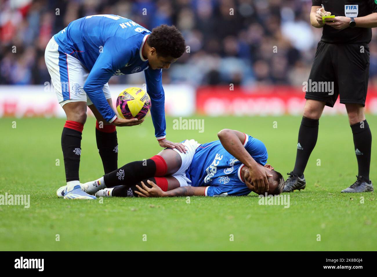 Rangers' Alfredo Morelos after being fouled by Livingston's Morgan ...