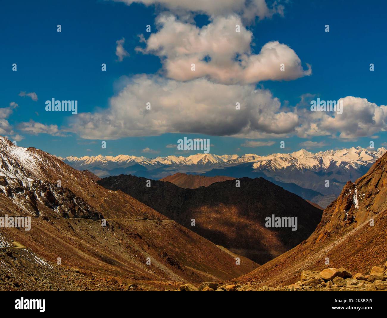 Chang La pass covered by snow mountain range at Ladakh, highest plateau ...