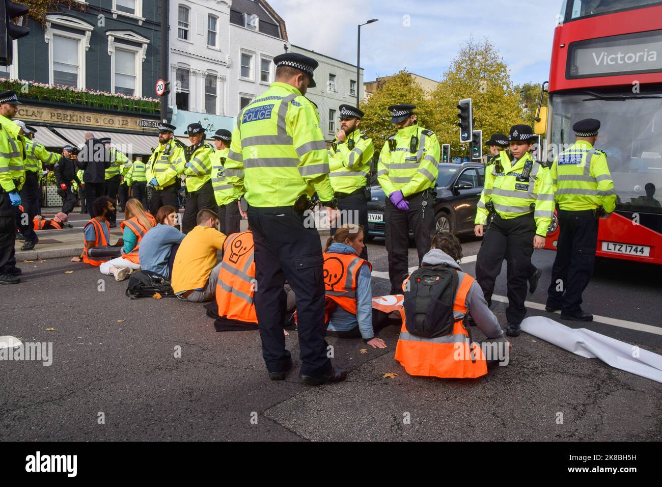 London, England, UK. 22nd Oct, 2022. Just Stop Oil activists glued ...