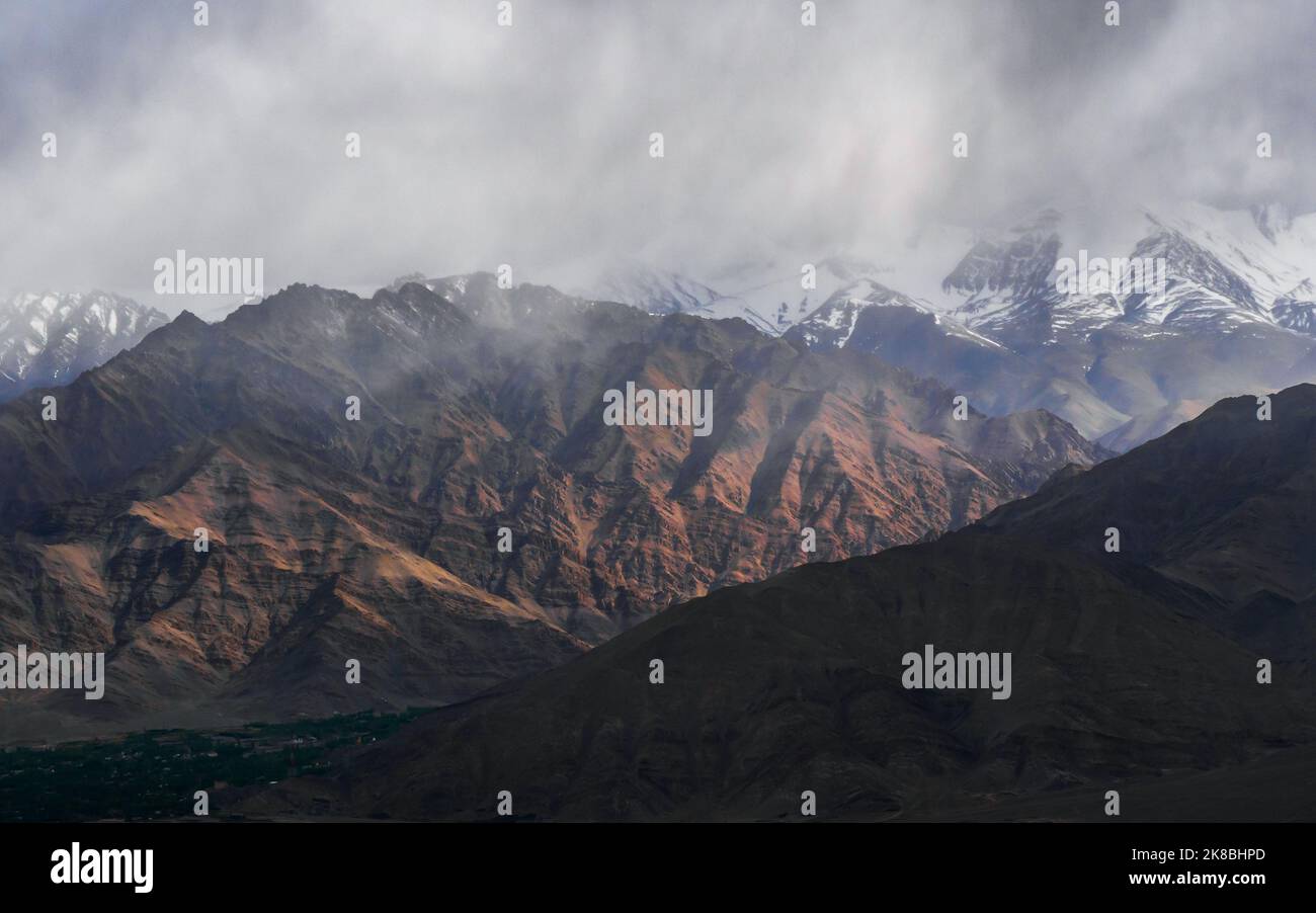 Panoramic view of mountain range of Ladakh. Beautiful natural landscape ...