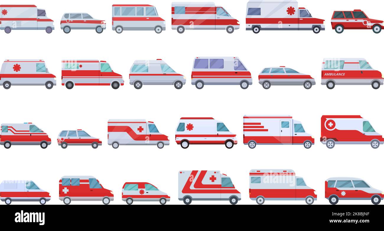 Emergency vehicles icons set cartoon vector. Ambulance transport. Car ...