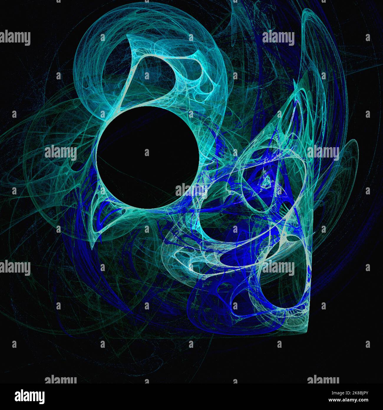 space fantasy illustration of blue planetary system on dark space ...