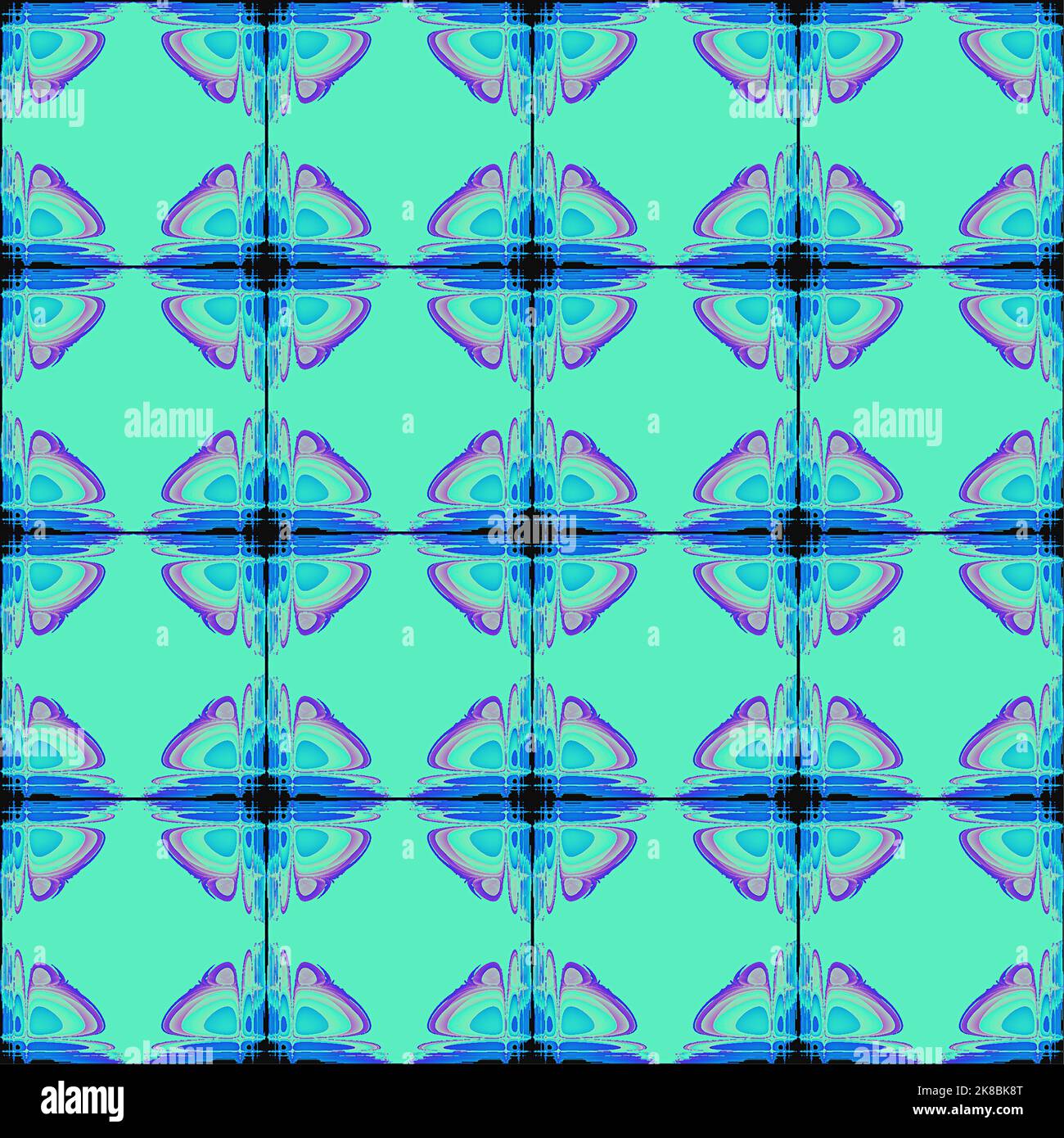 geometric seamless floral symmetrical pattern in blue and purple colors ...