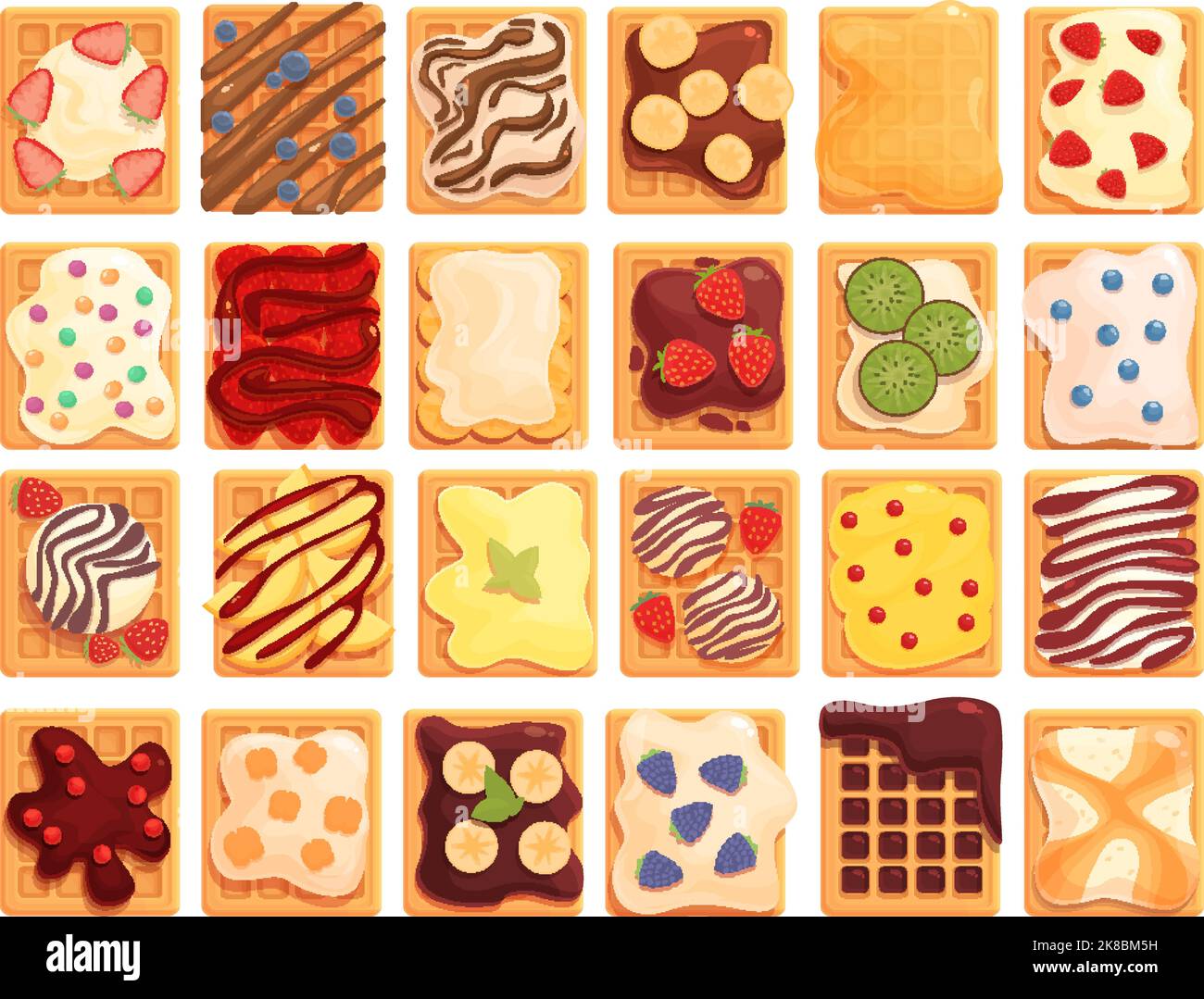 Belgian waffles icons set cartoon vector. Coffee appetizer. Cup belgium ...