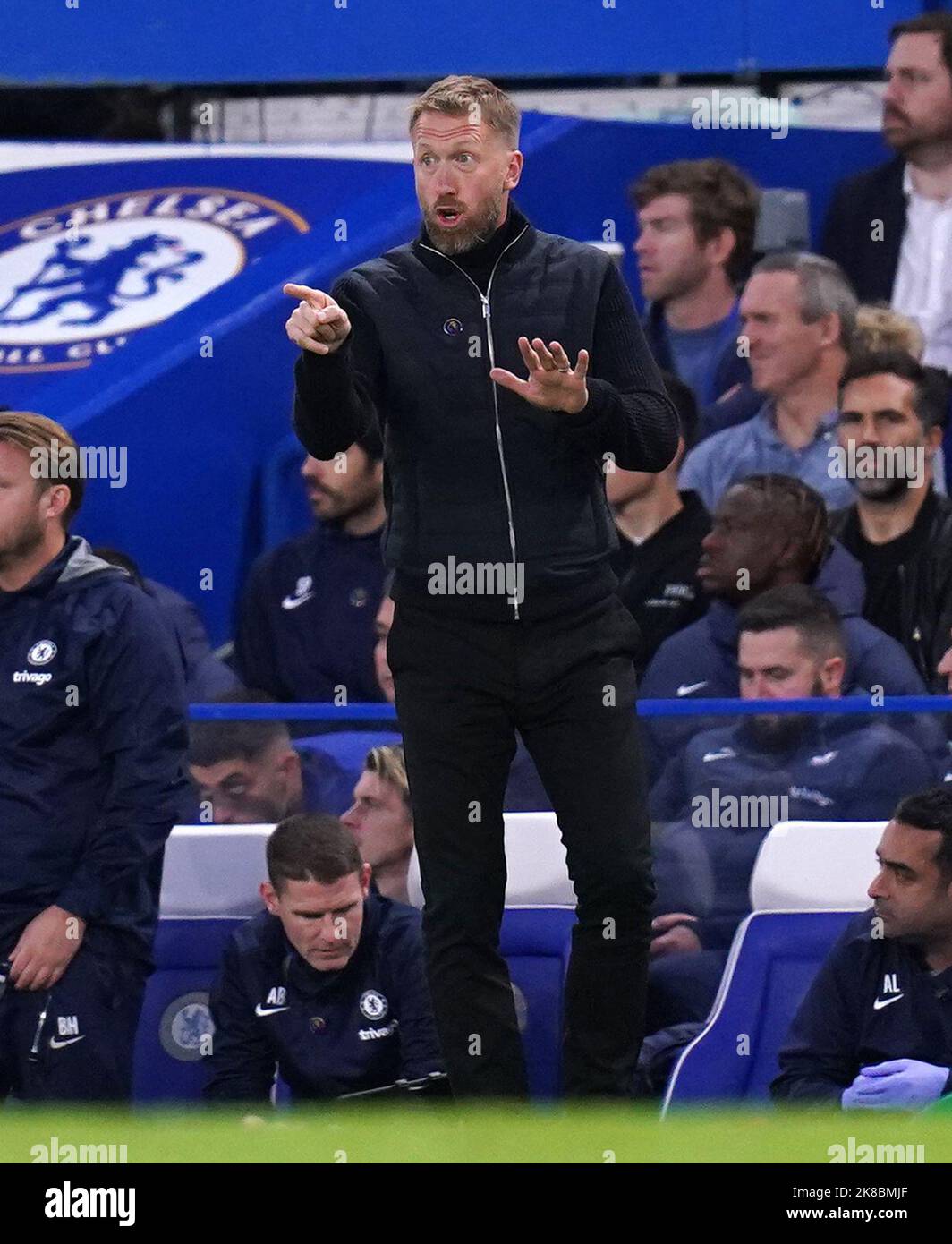 Chelsea manager Graham Potter gestures on the touchline during the ...