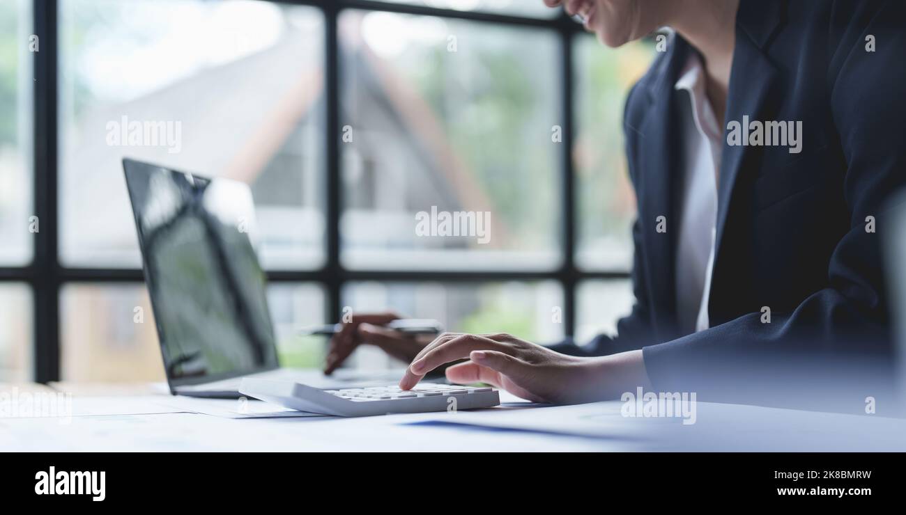 Business woman or accountant making working audit. finance and ...