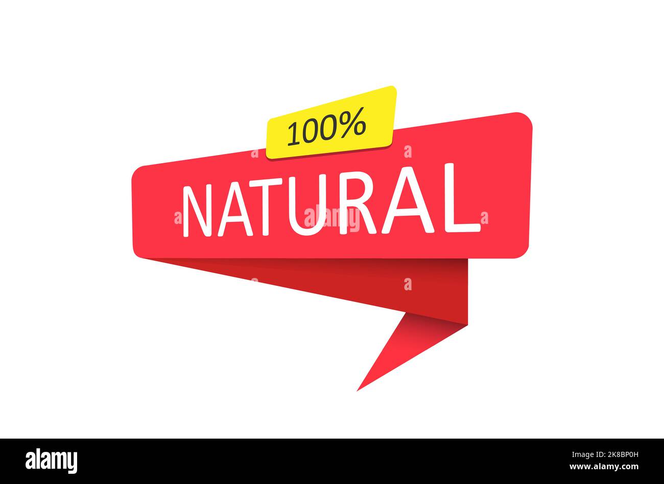 100 percent natural. A red banner, pointer, sticker, label or speech ...