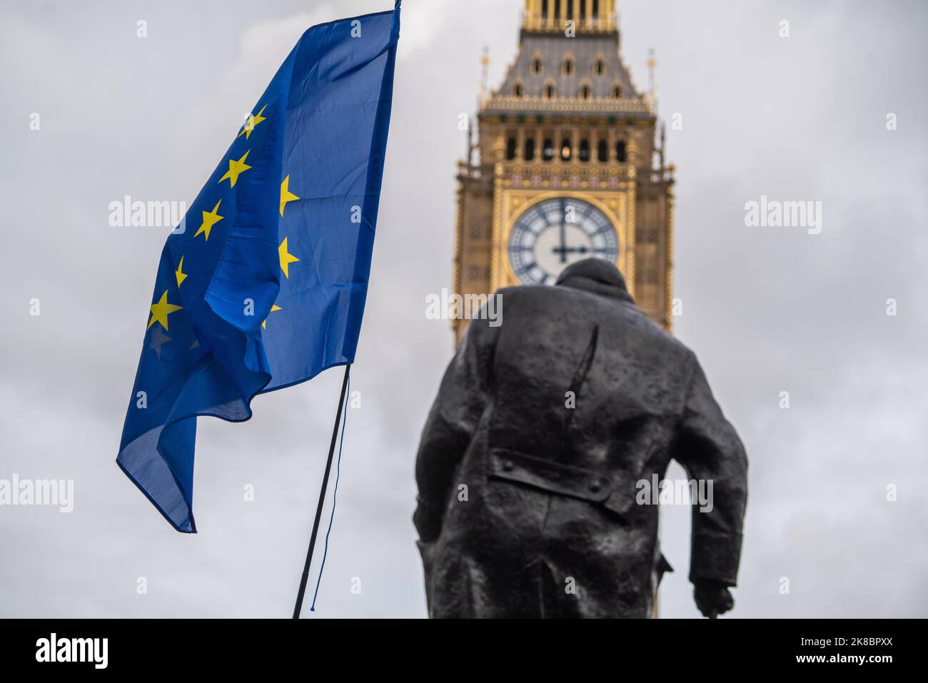 22 October 2022: European flag flying outside parliament in London ...