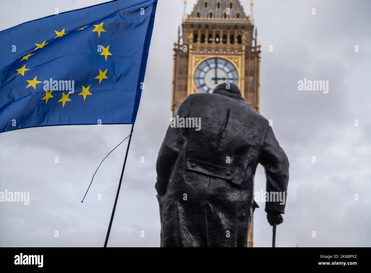 22 October 2022: European flag flying outside parliament in London ...
