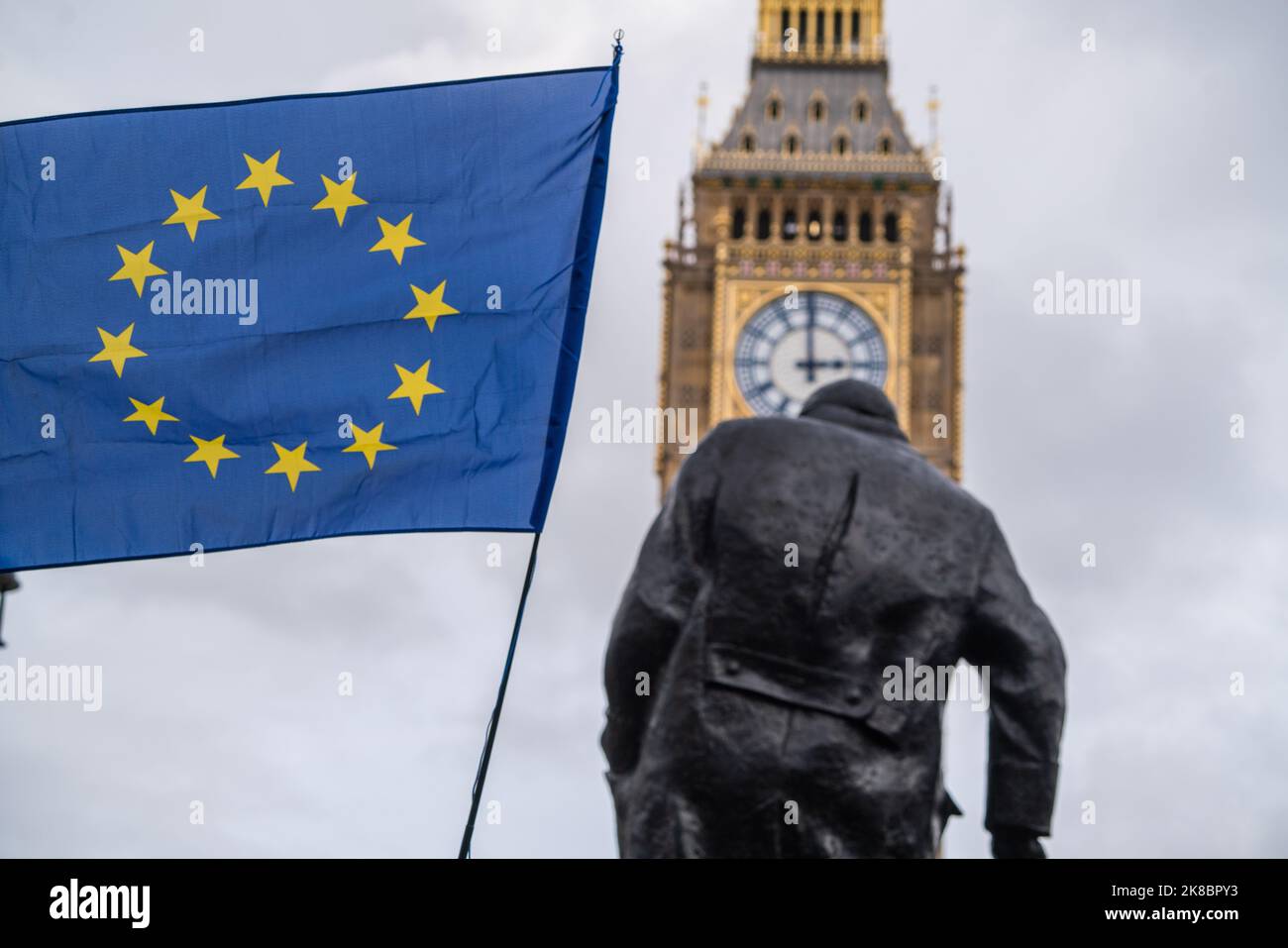 22 October 2022: European flag flying outside parliament in London ...