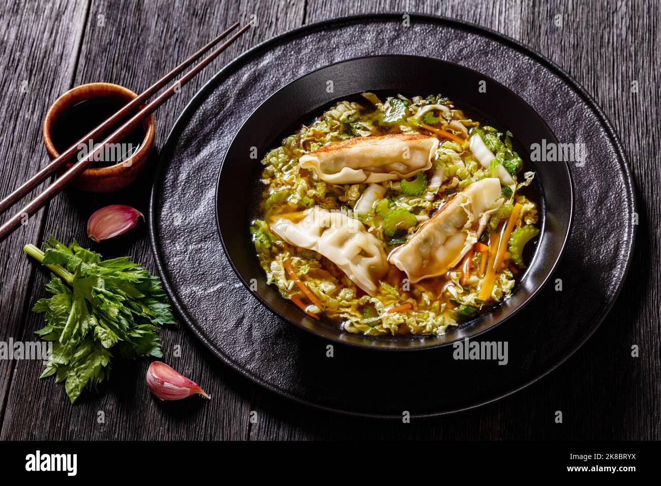 Asian Potsticker Gyoza Soup with dumpling of ground chicken, napa ...