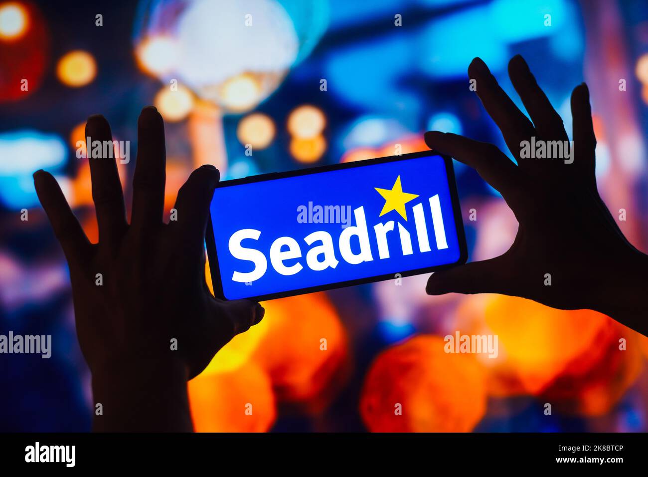In this photo illustration, the Seadrill logo is displayed on a ...