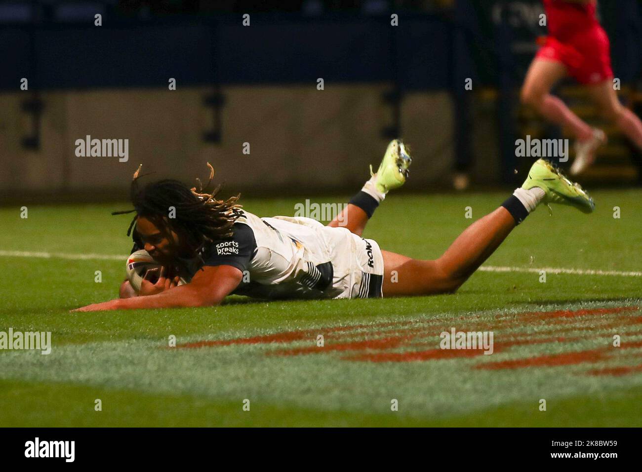 Bolton, UK. 22nd Oct, 2022. Dom Young of England scores a try to make ...