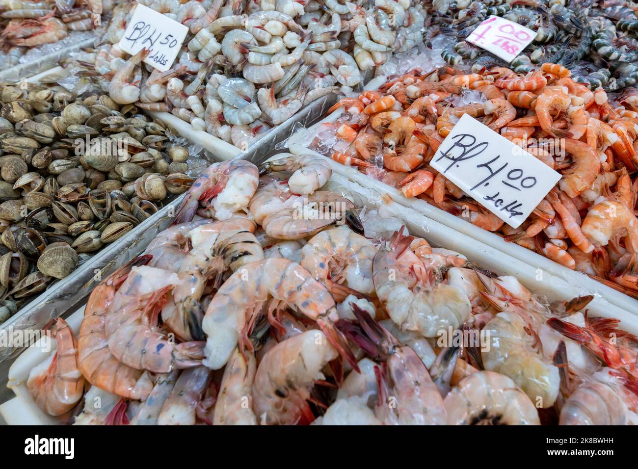 Seafood on ice at the fish market in Panama City, Panama Stock Photo ...